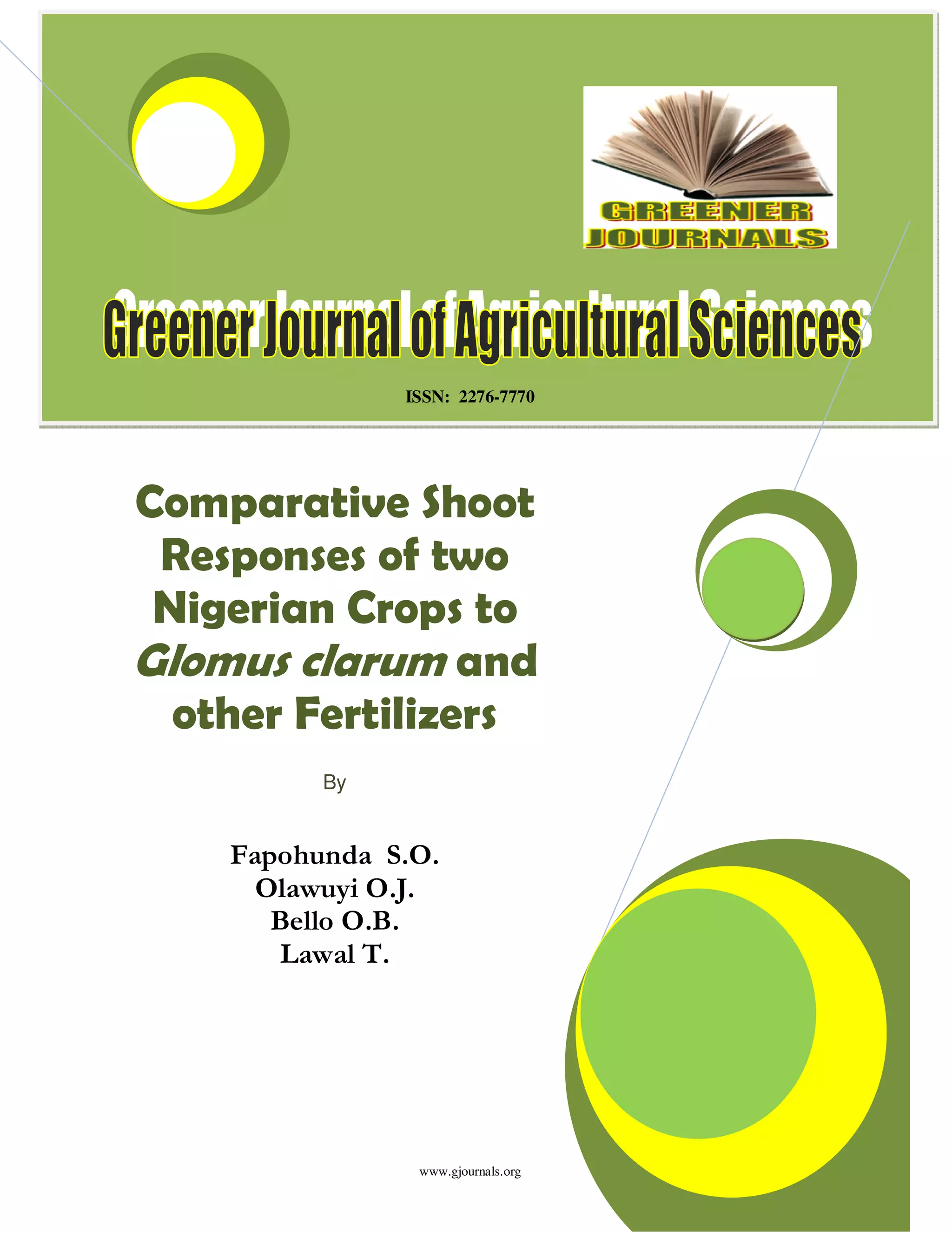 Comparative Shoot Responses of two Nigerian Crops to Glomus clarum and ...