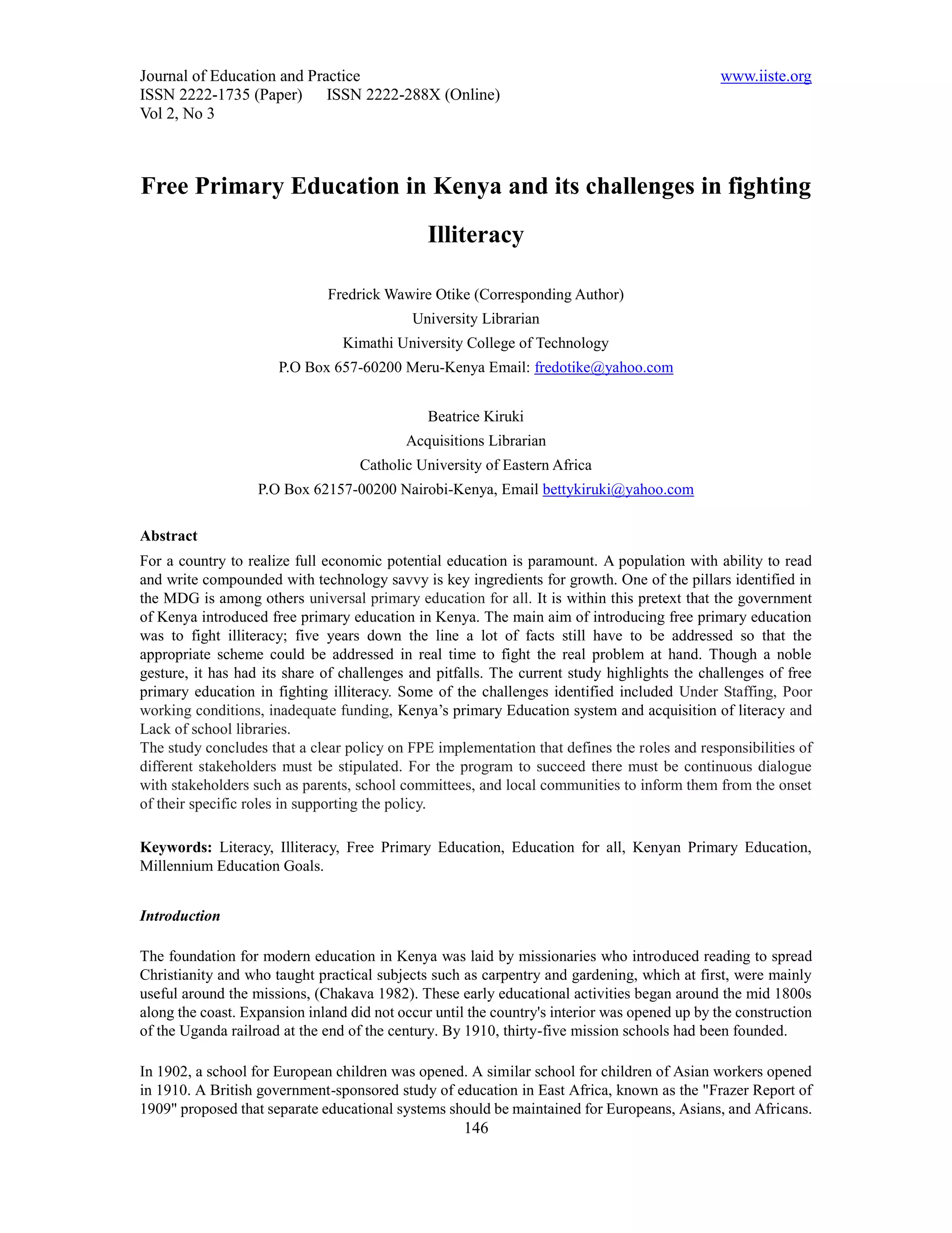 15 free primary education in kenya 146-154 | PDF