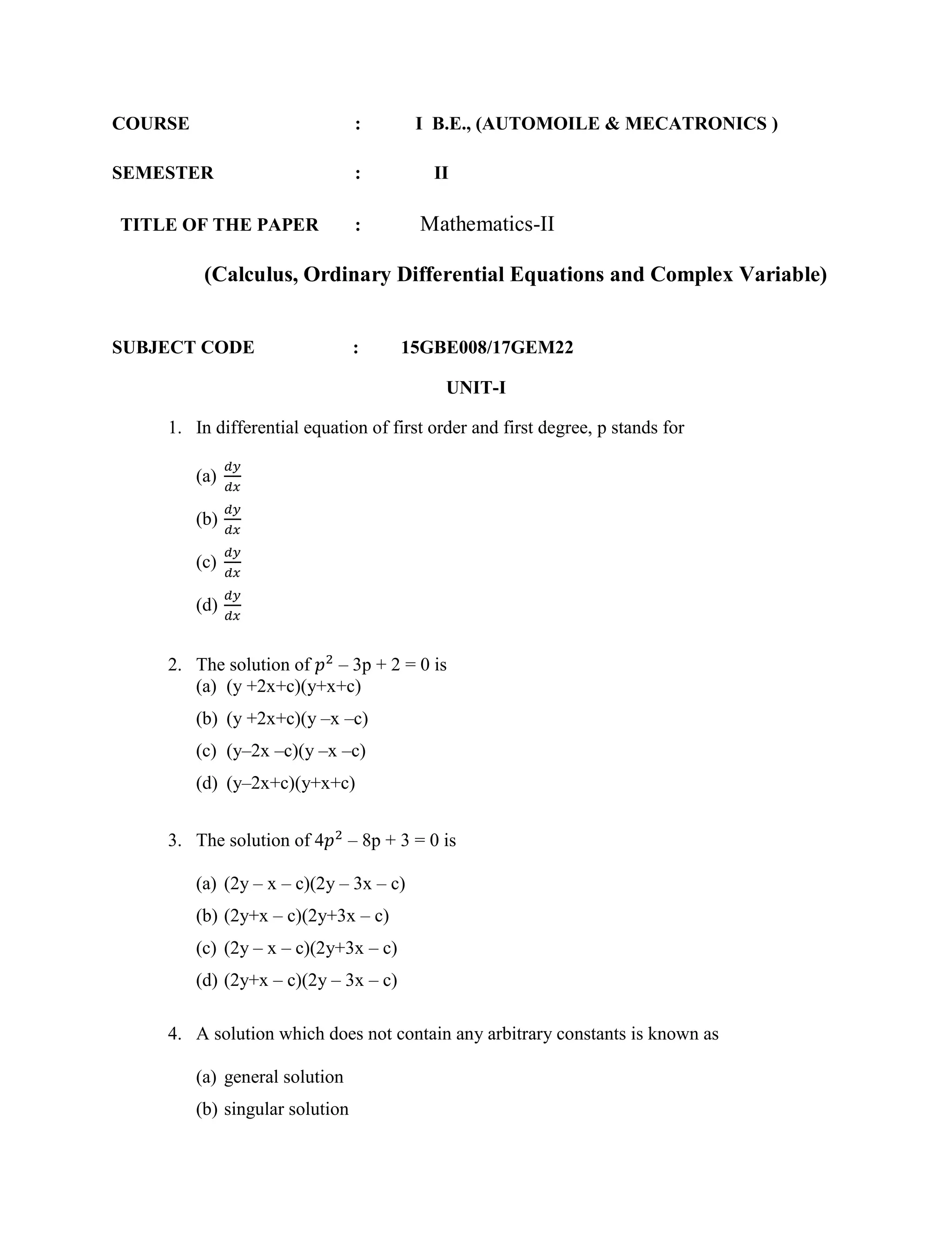 mathematics question bank for engineering students | DOCX