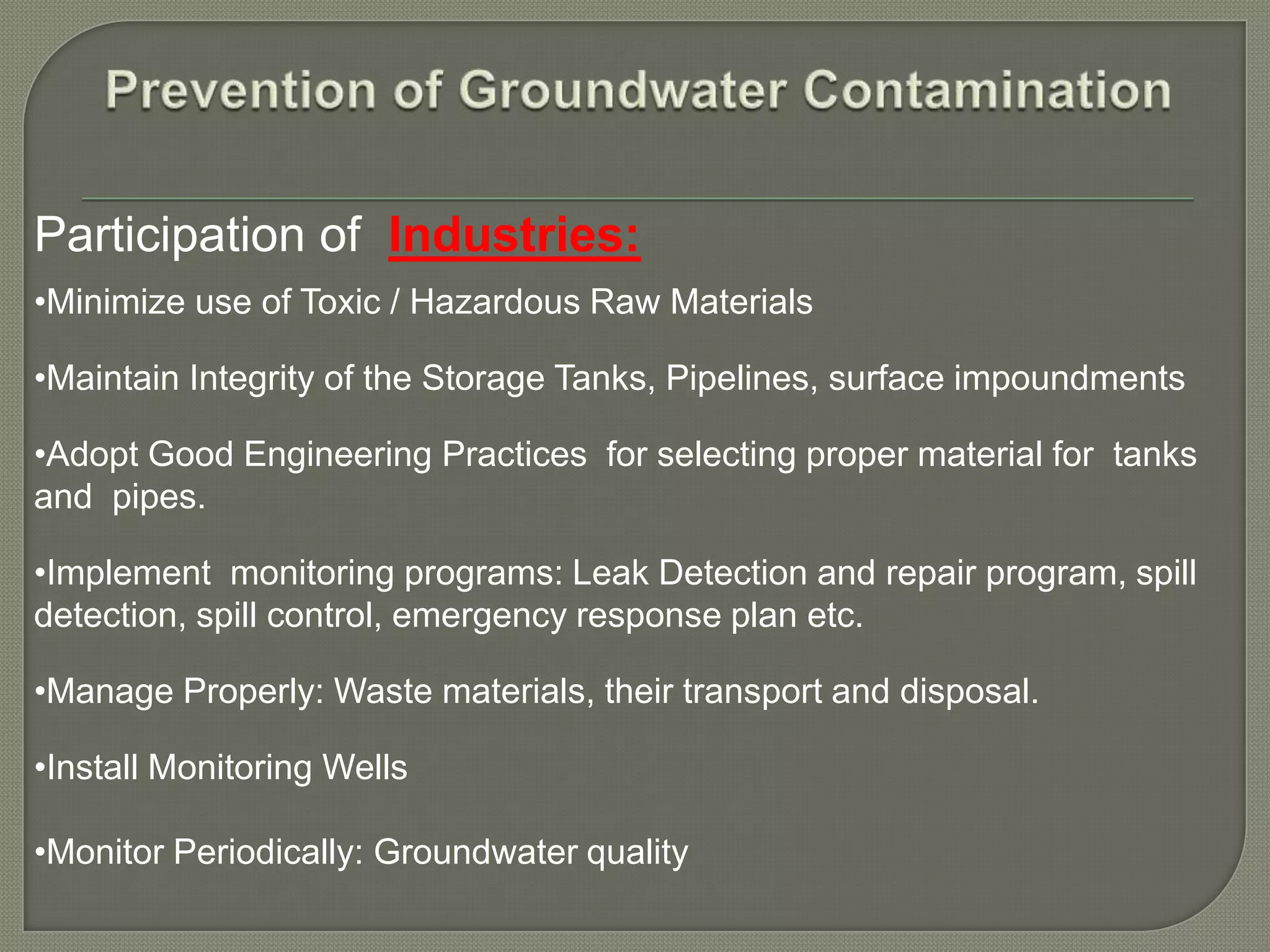 15) groundwater contamination, prevention and remedial techniques as on ...