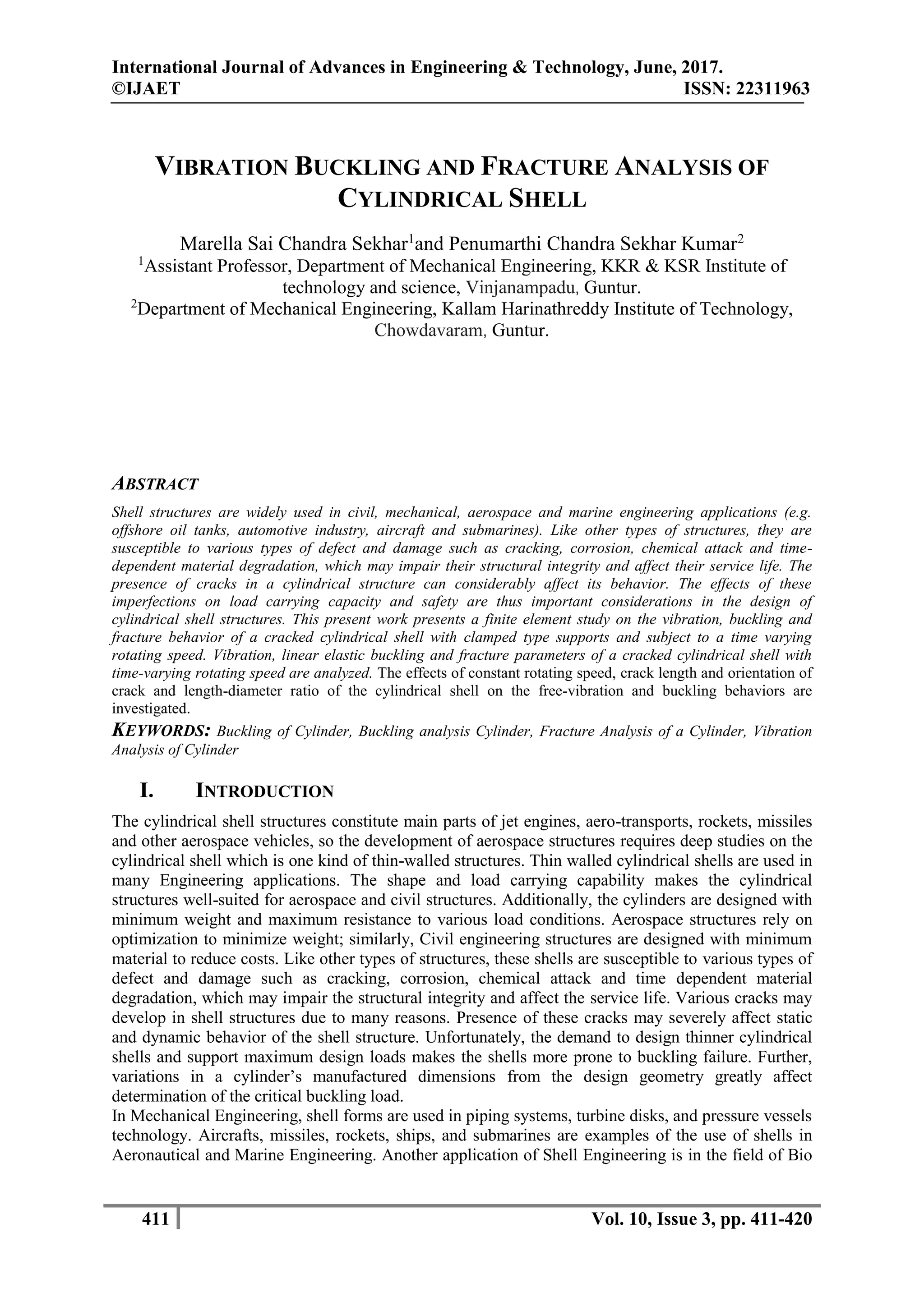VIBRATION BUCKLING AND FRACTURE ANALYSIS OF CYLINDRICAL SHELL | PDF
