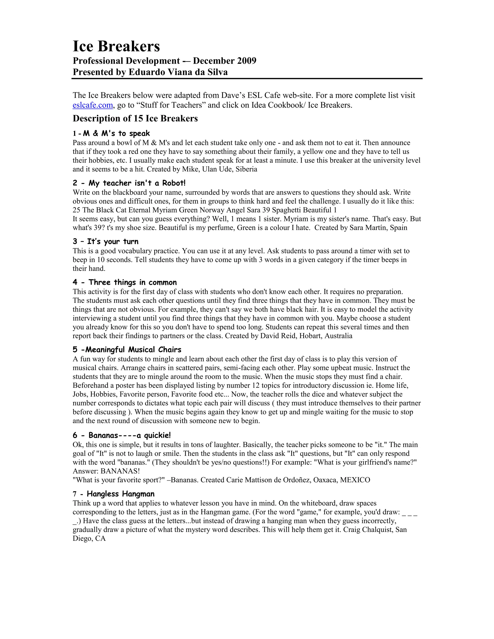15 ice breakers | PDF