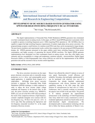 DEVELOPMENT OF DC SOURCE BASED SYSTEM GENERATOR USING SPWM FOR HIGH SWITCHING FREQUENCY DC/AC ...
