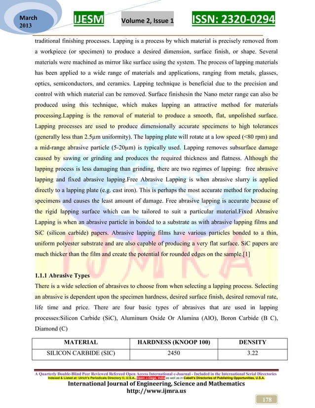 “Improvement in Surface Finish by Lapping Process”- A Review | PDF