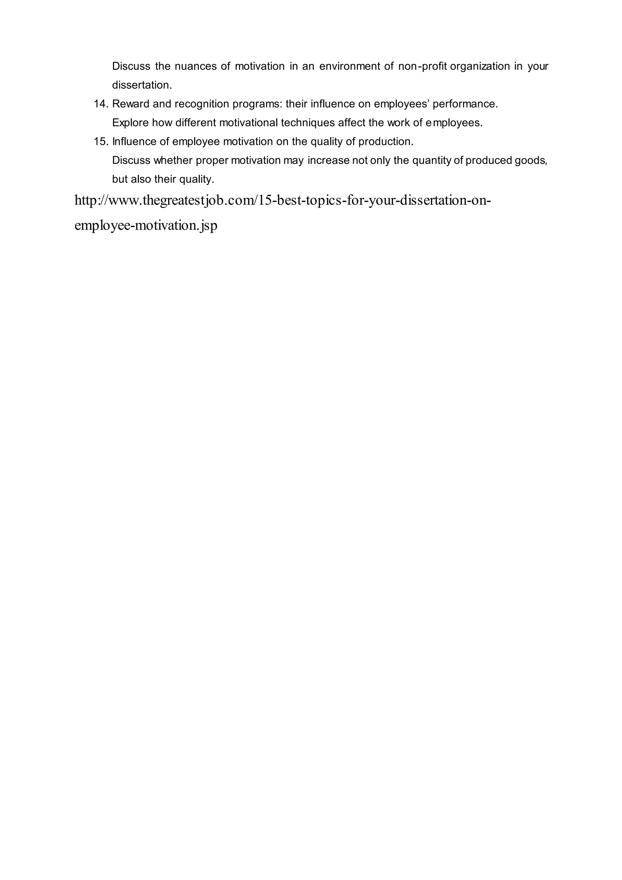 15 interesting dissertation topics on employee motivation | DOCX