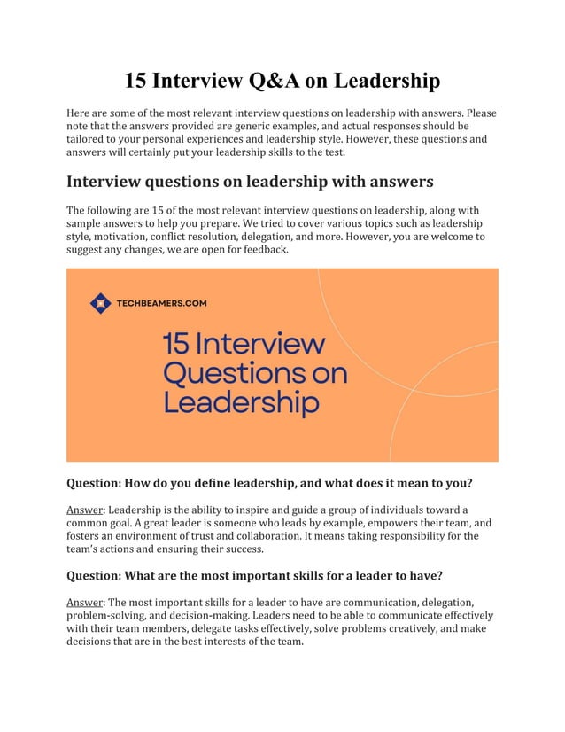 15 Interview Questions on Leadership.pdf | Executive Leadership ...