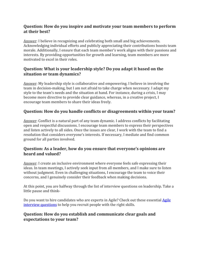 15 Interview Questions on Leadership.pdf | Executive Leadership ...