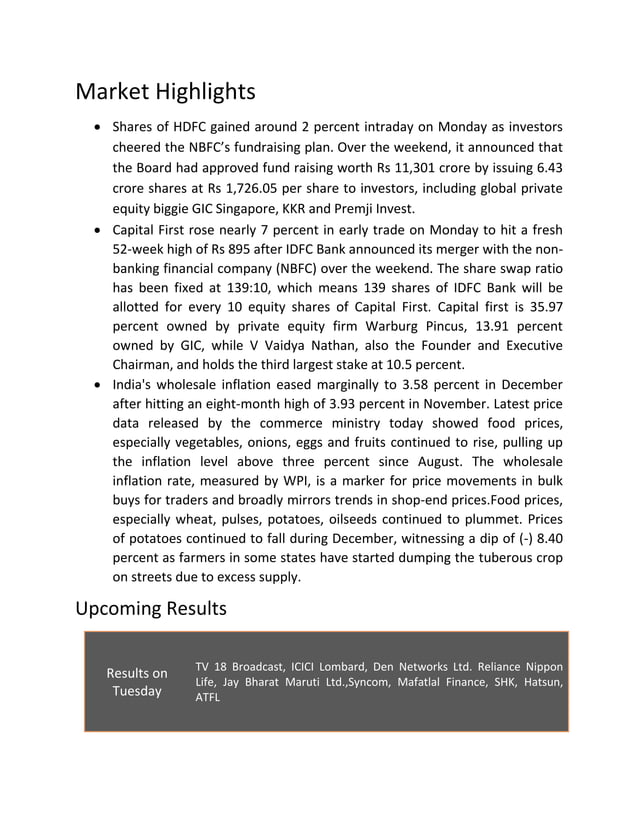 Daily and Weekly Market Report 15 Jan 2018 | PDF