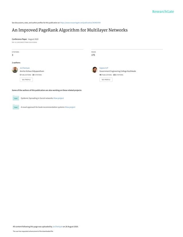 An Improved Pagerank Algorithm For Multilayer Networks Pdf