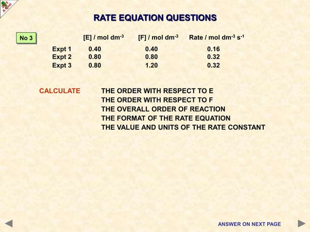 rate equation chemistry for high school student | PPT