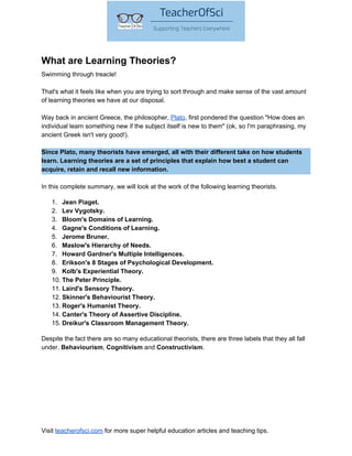 The 15 most influential learning theories in education (a complete ...