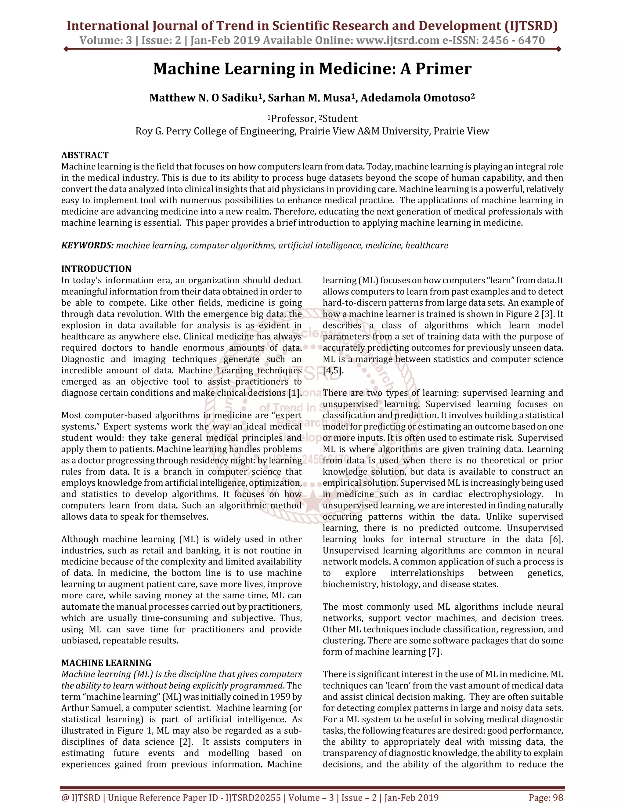 Machine Learning in Medicine A Primer | PDF