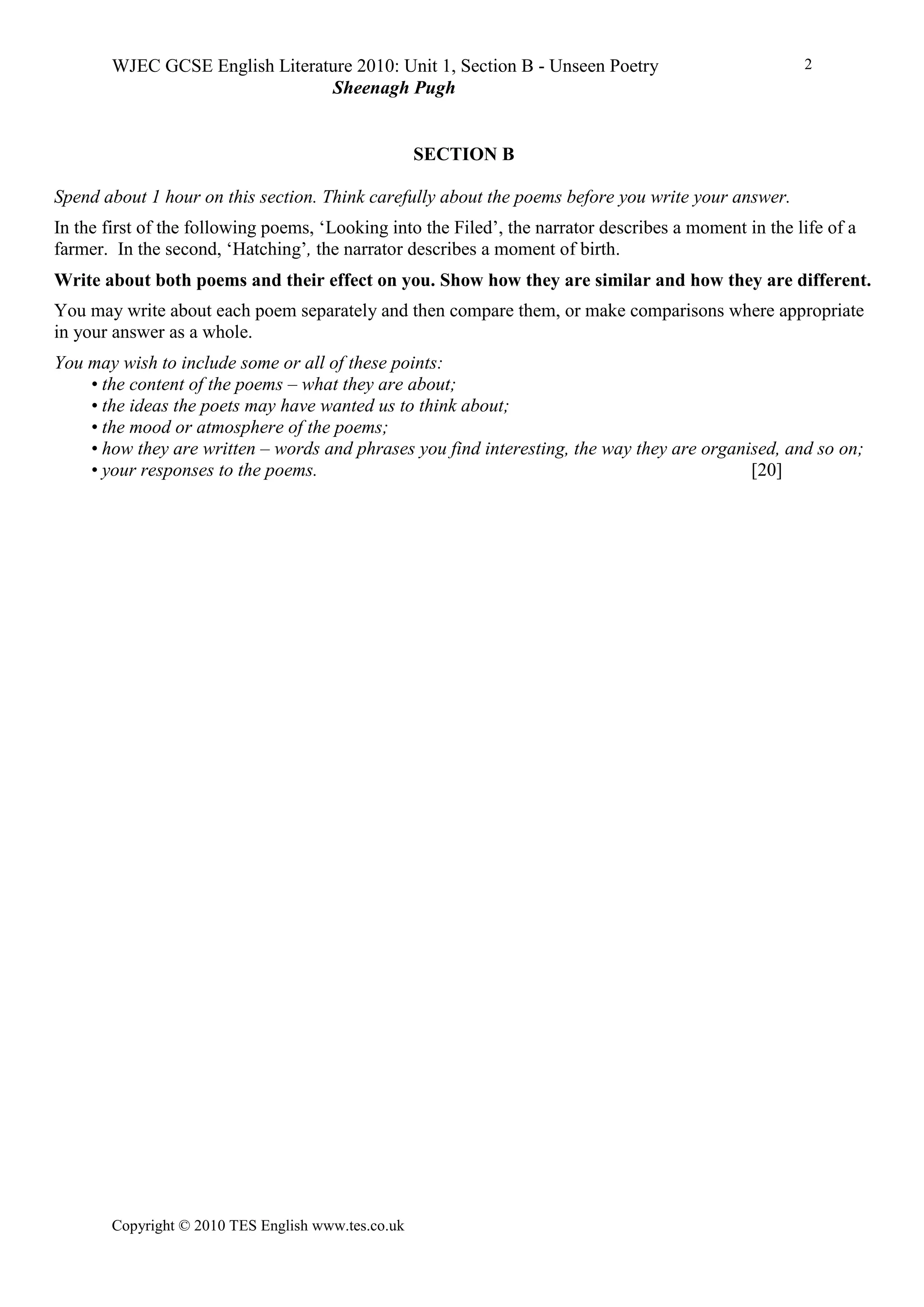 Unseen poetry past papers | PDF
