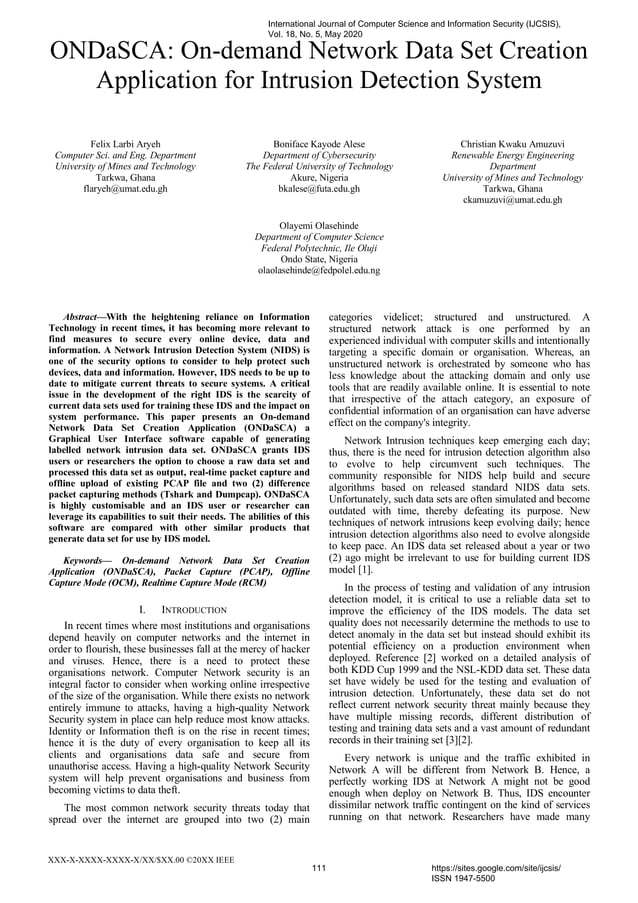 ONDaSCA: On-demand Network Data Set Creation Application for Intrusion Detection System | PDF