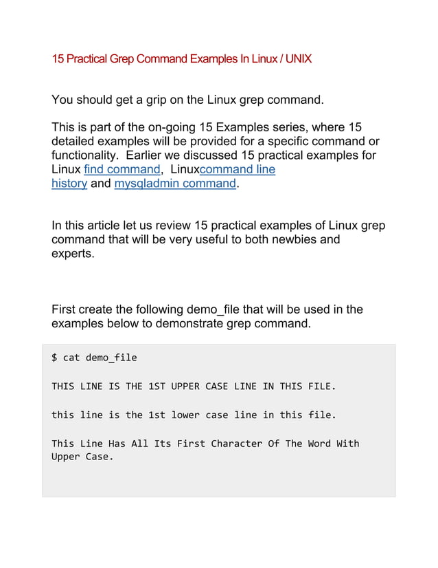 15 practical grep command examples in linux | DOCX