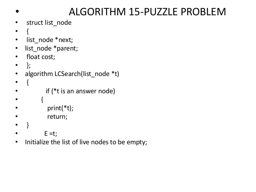 15 Puzzle Problem Using Branch And Bound 