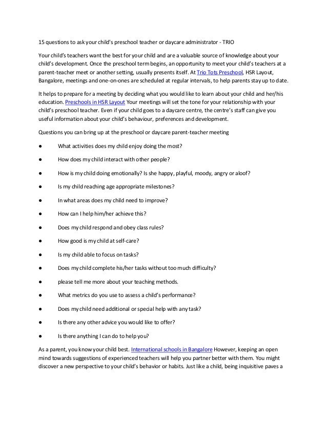 15 questions to ask your child's preschool teacher or daycare ...