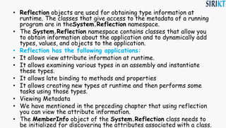 15reflection in c# | PPTX | Programming Languages | Computing