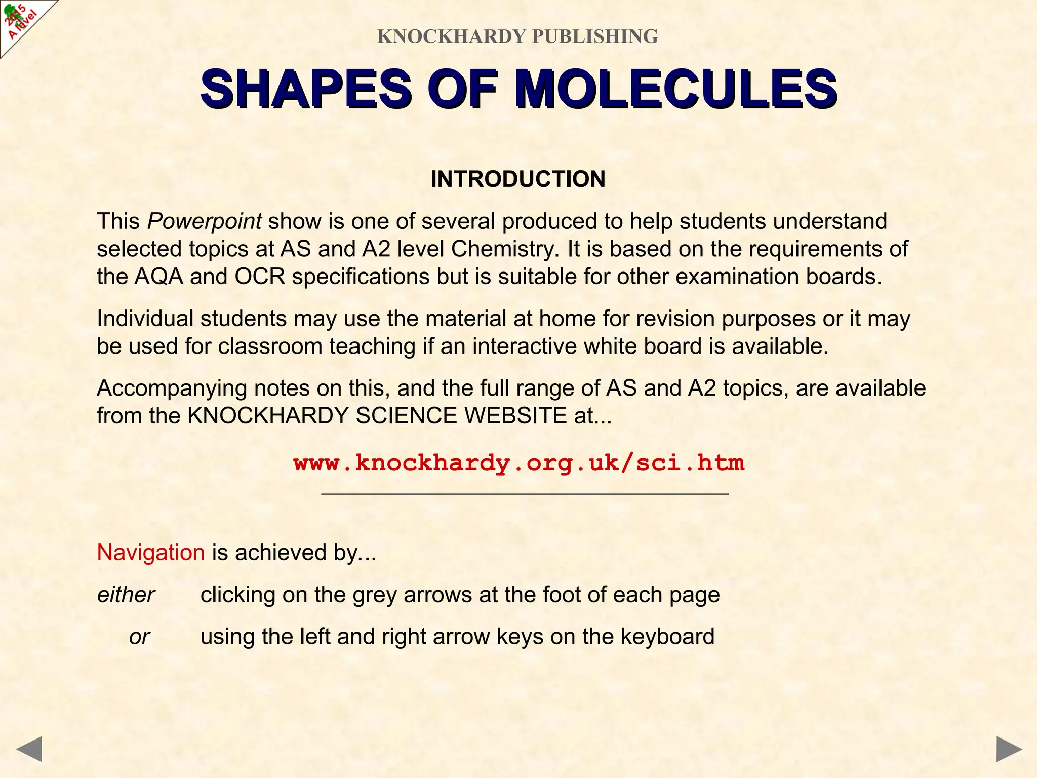 AS Level Chemistry - Shapes of molecules | PPT