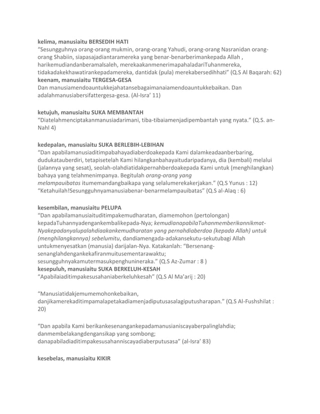15 sifat manusia dalam qur'an | PDF