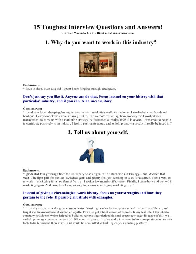 15 toughest interview questions and answers | PDF 15 toughest interview questions and answers | PDF