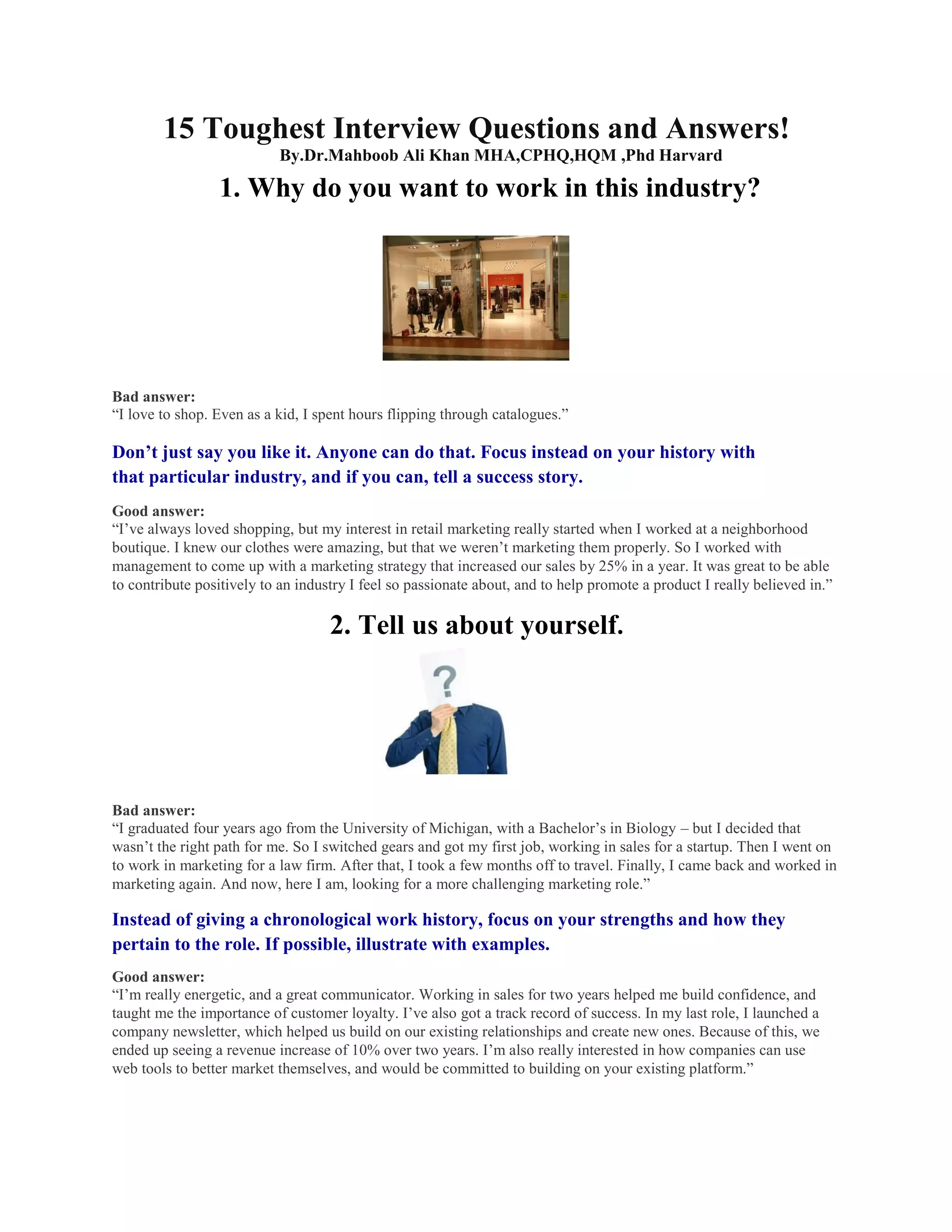 15 toughest interview questions and answers by Dr.Mahboob ali khan Phd ...