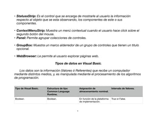 Controladores y tipos de datos de Visual Basic. | PDF