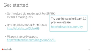 Apache Spark MLlib 2.0 Preview: Data Science and Production | PDF