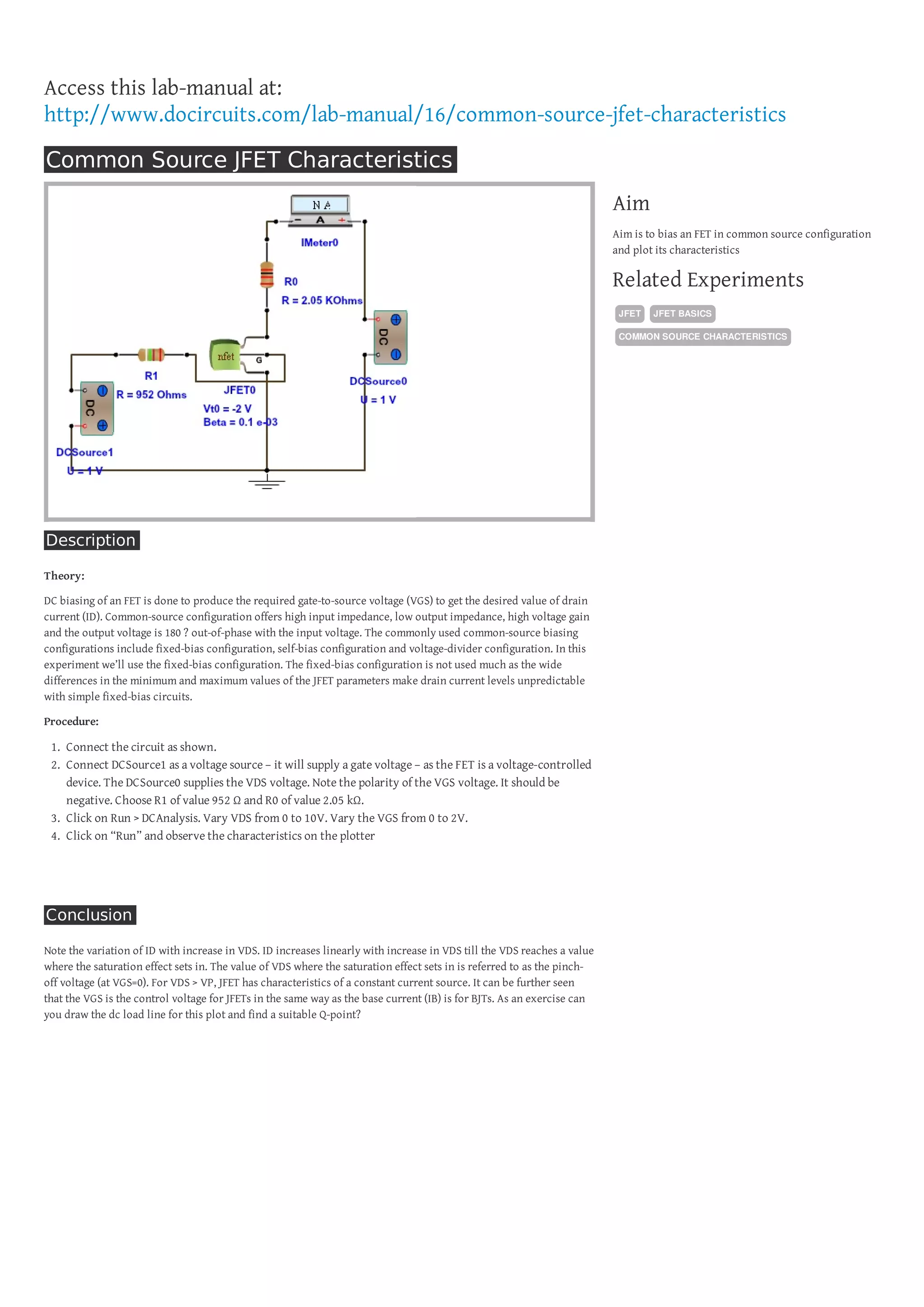 Common Source Characteristics - JFET | PDF