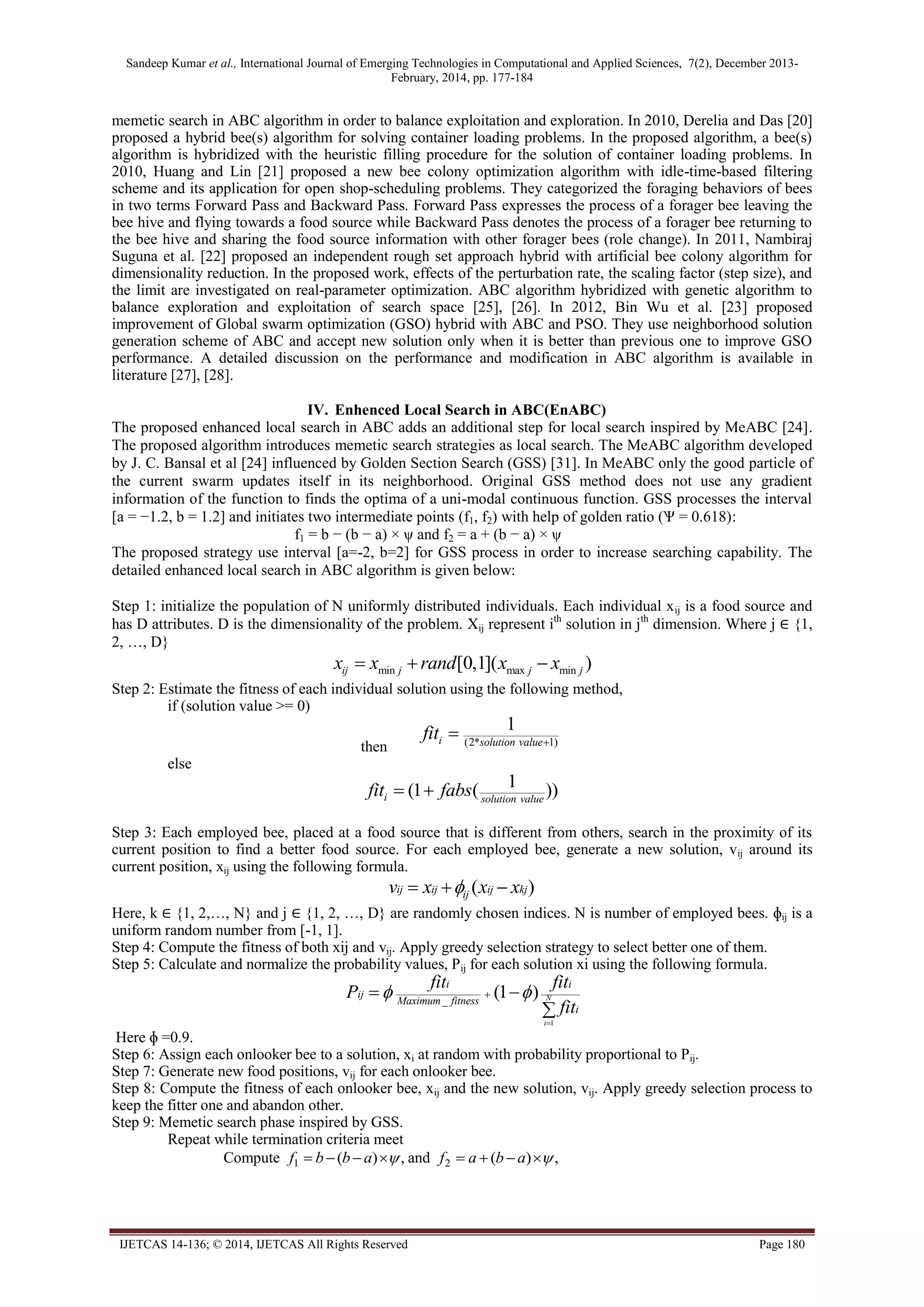 Enhanced local search in artificial bee colony algorithm | PDF
