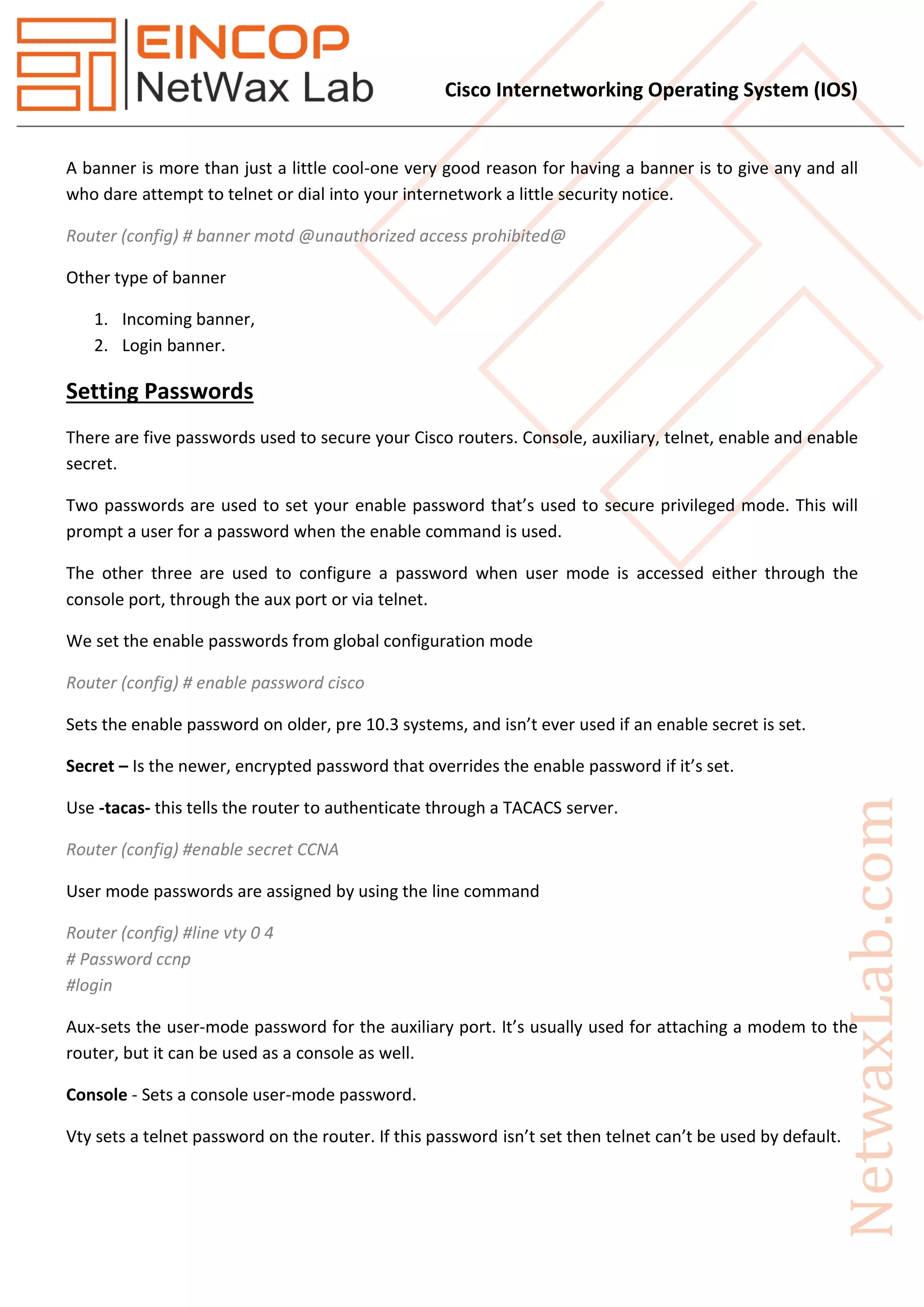 Cisco Internetworking Operating System (ios) | PDF