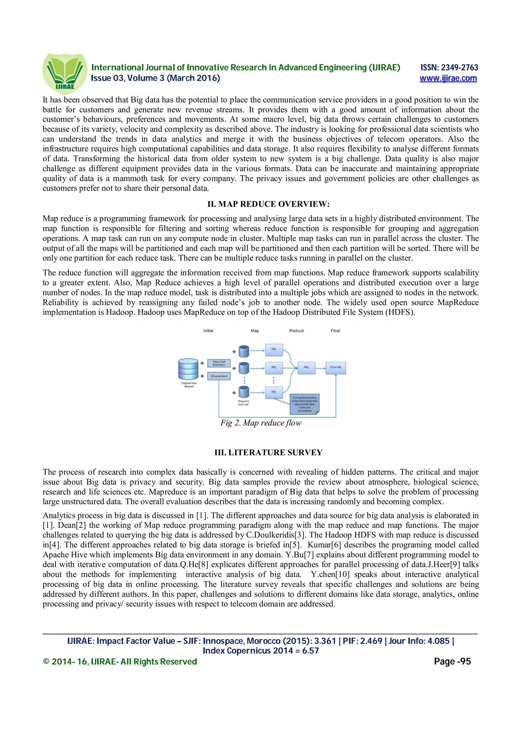 Managing Big Data Using Hadoop Map Reduce In Telecom Domain Pdf