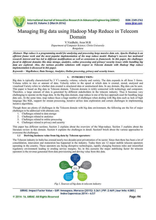 Managing Big data using Hadoop Map Reduce in Telecom Domain | PDF