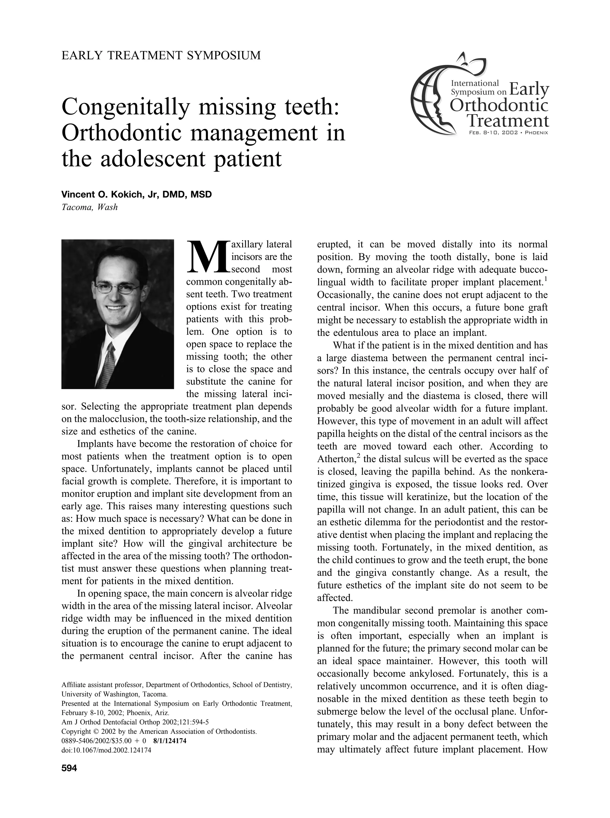 early orthodonatic treatment - congenitally missing teeth | PDF