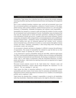 A Value Added approach by Triple Bottom line for Sustainable Development | PDF