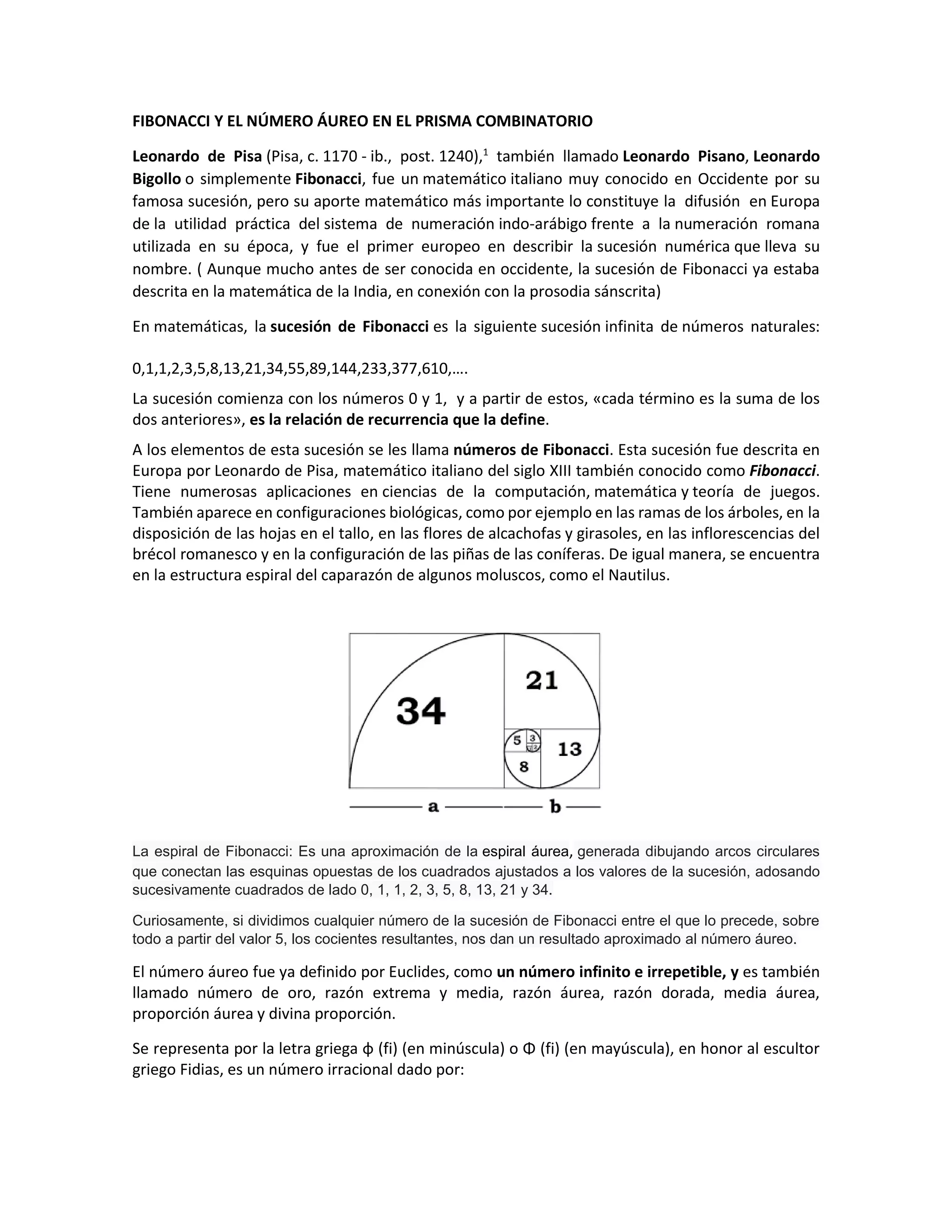 Fibonacci y el numero aureo en el prisma combinatorio | PDF | Physics ...
