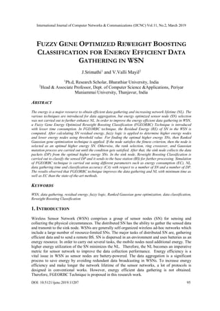 FUZZY GENE OPTIMIZED REWEIGHT BOOSTING CLASSIFICATION FOR ENERGY EFFICIENT DATA GATHERING IN WSN ...