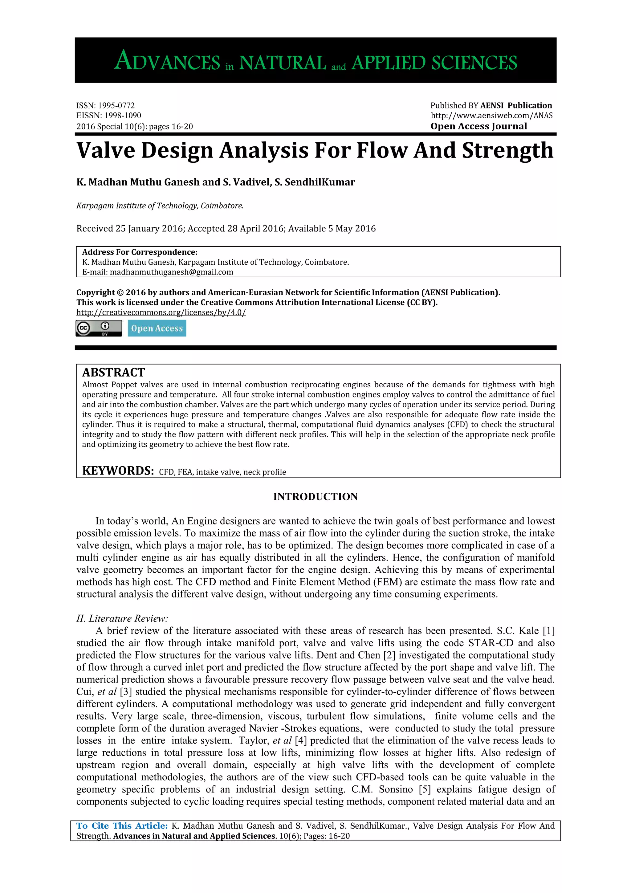 valve design anlaysis for flow and strength | PDF
