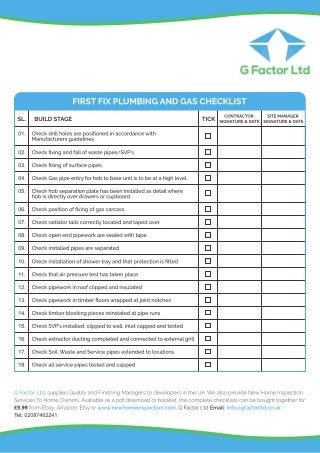 16. First Fix Plumbing and Gas Checklist