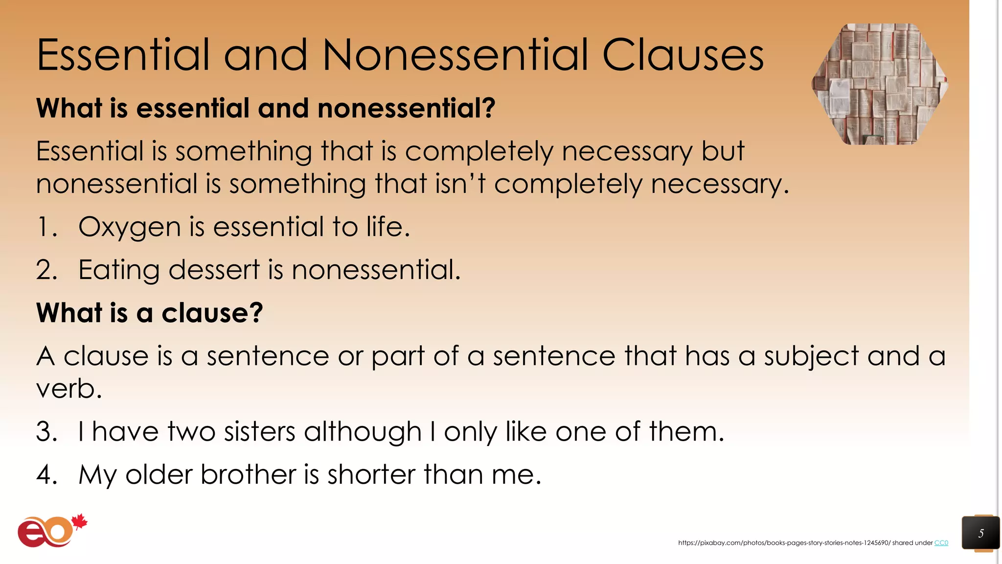 commas with essential and nonessential clauses | PPT