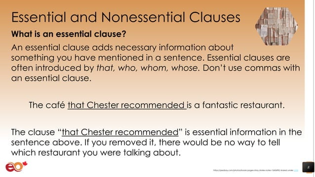 commas with essential and nonessential clauses | PPT