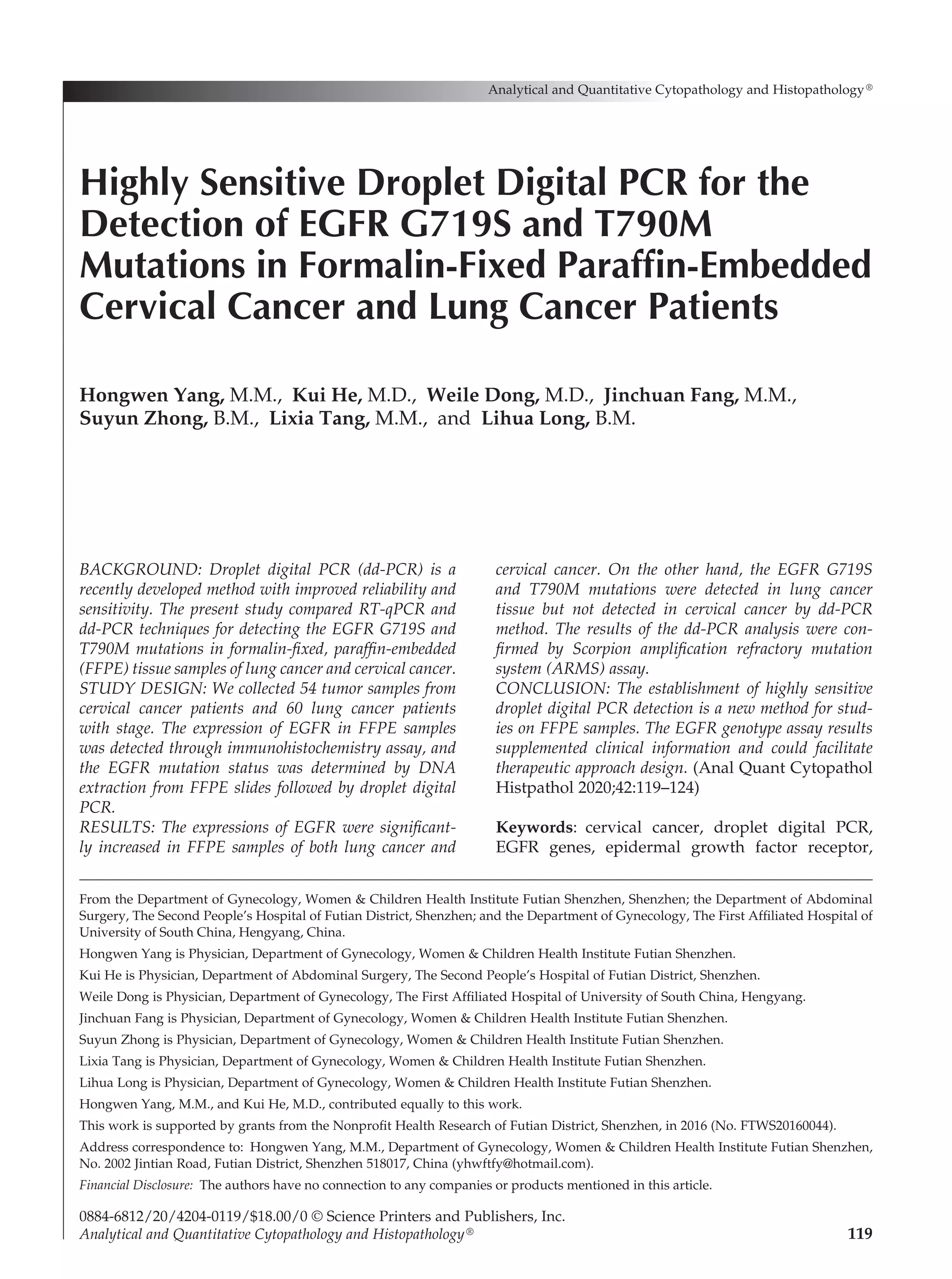 Highly Sensitive Droplet Digital PCR for the Detection of EGFR G719S ...