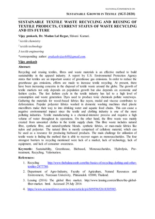 16. SUSTAINABLE TEXTILE WASTE RECYCLING AND REUSING OF TEXTILE PRODUCTS ...