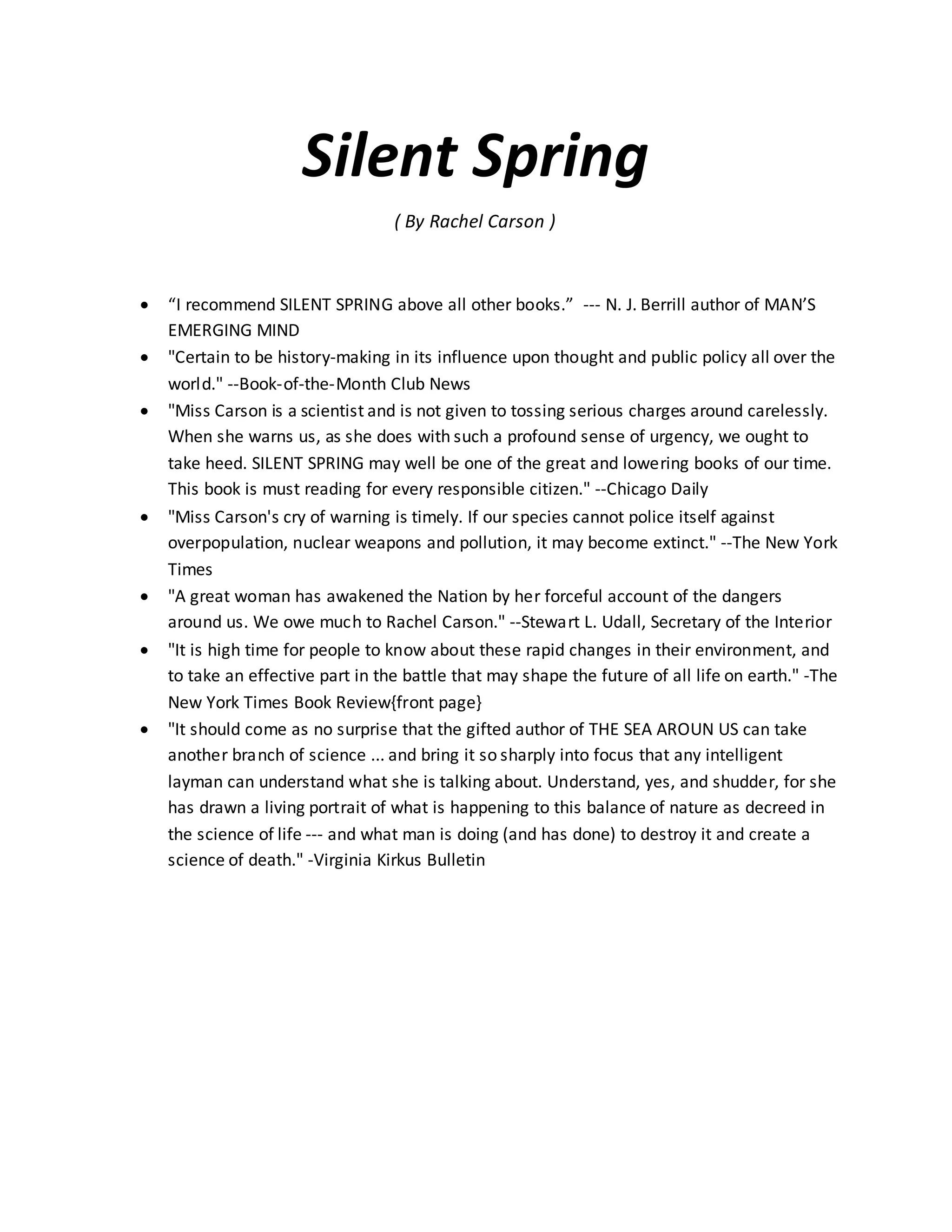silent spring (1962) by 16. rachel carson | PDF