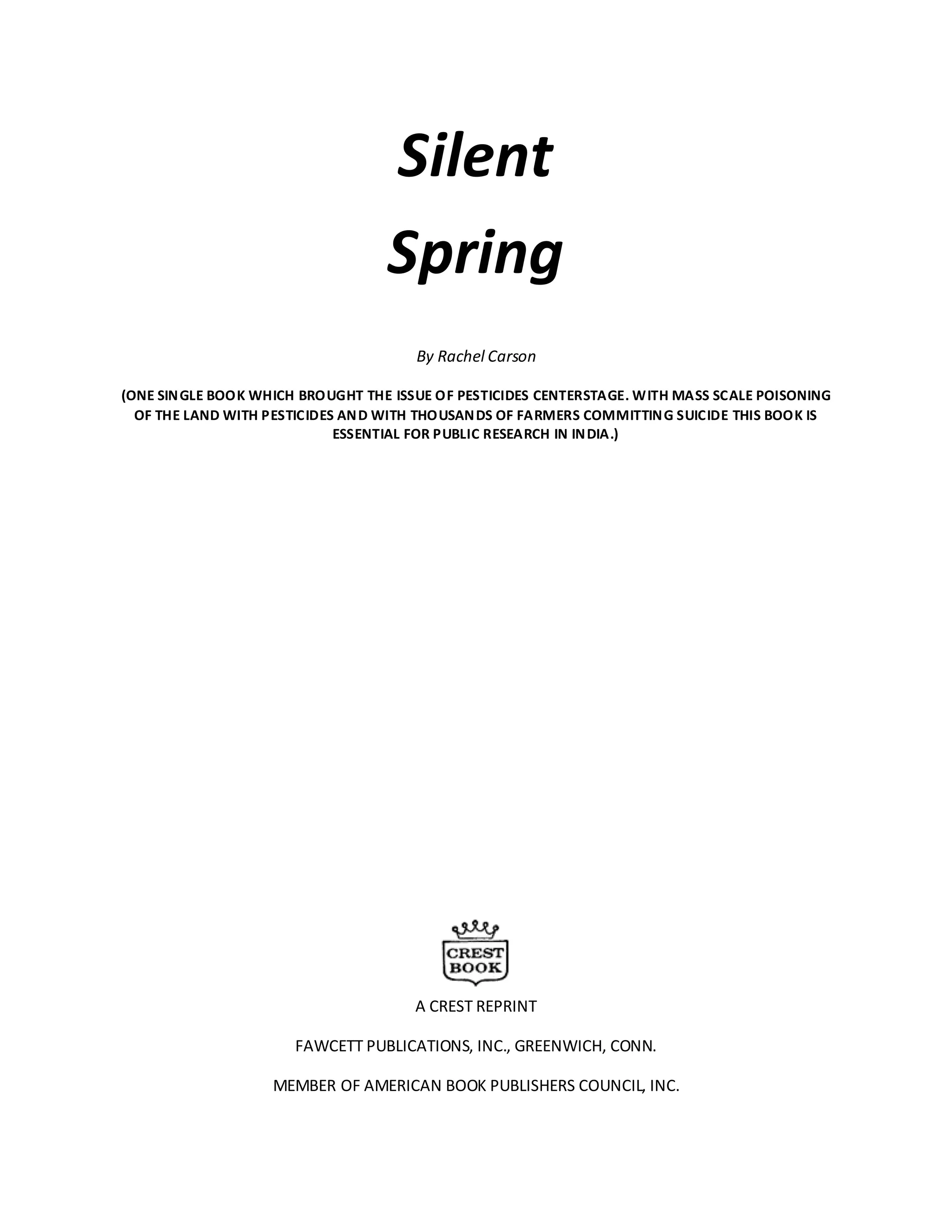 silent spring (1962) by 16. rachel carson | PDF