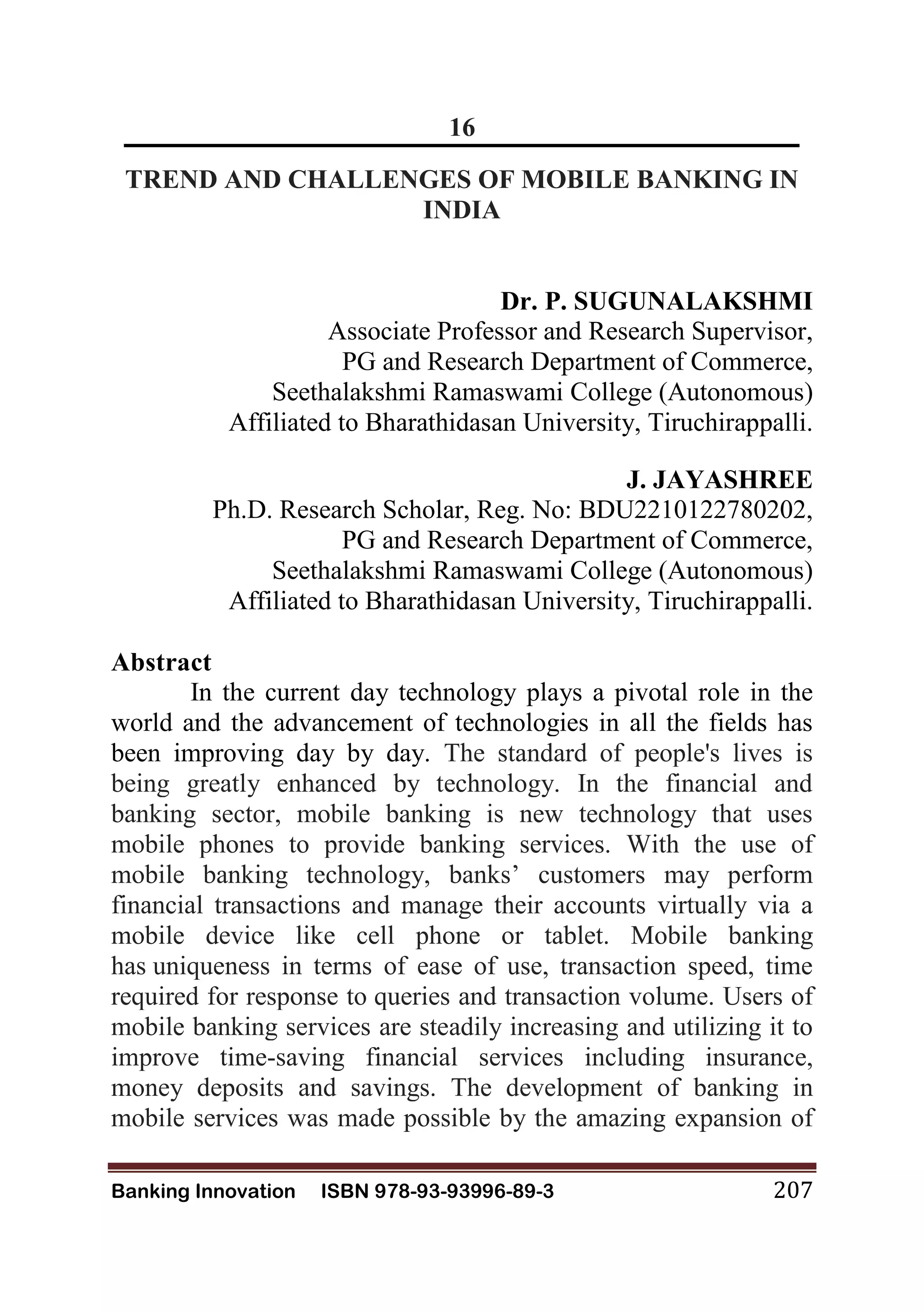 TREND AND CHALLENGES OF MOBILE BANKING IN INDIA | PDF
