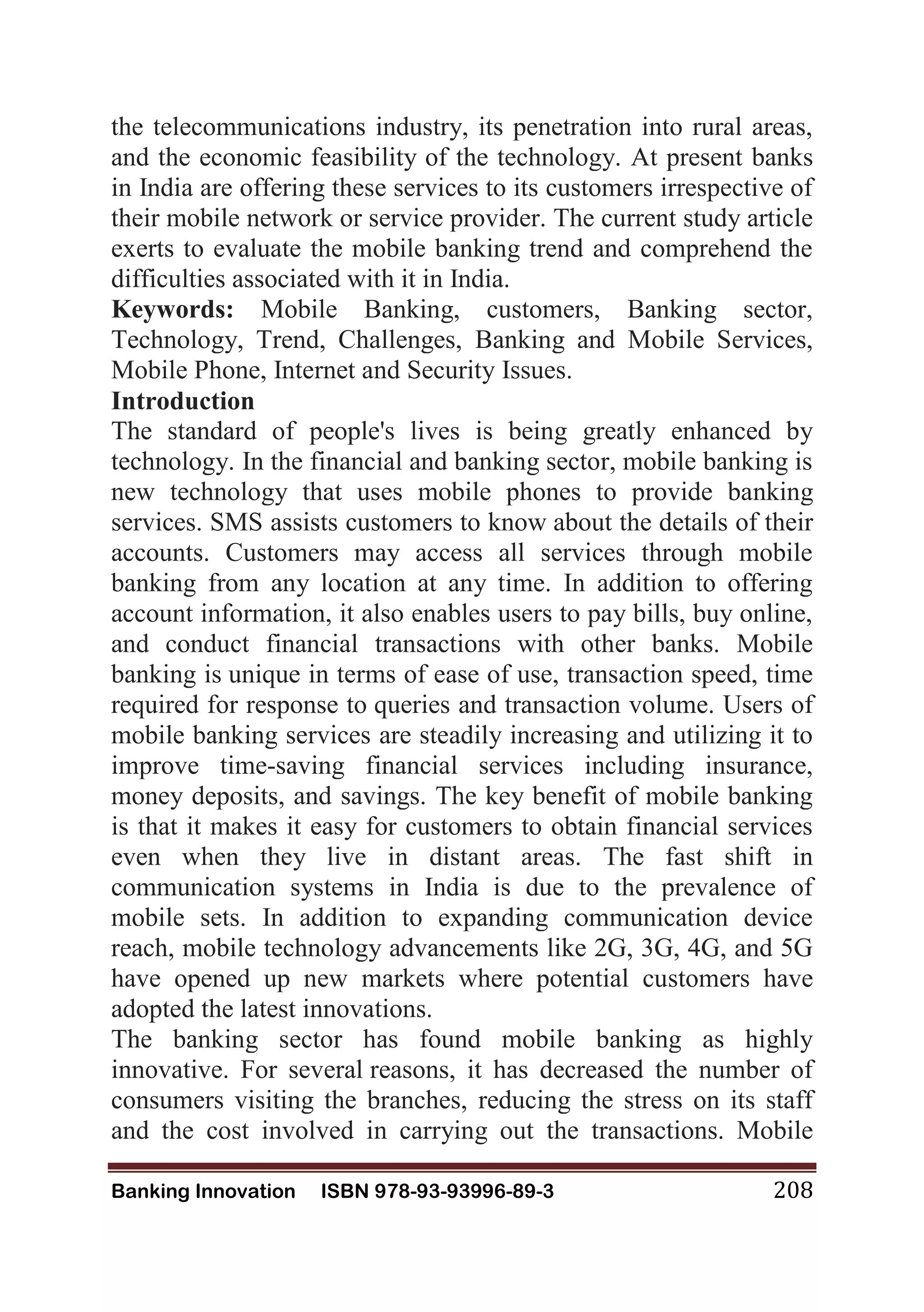 TREND AND CHALLENGES OF MOBILE BANKING IN INDIA | PDF