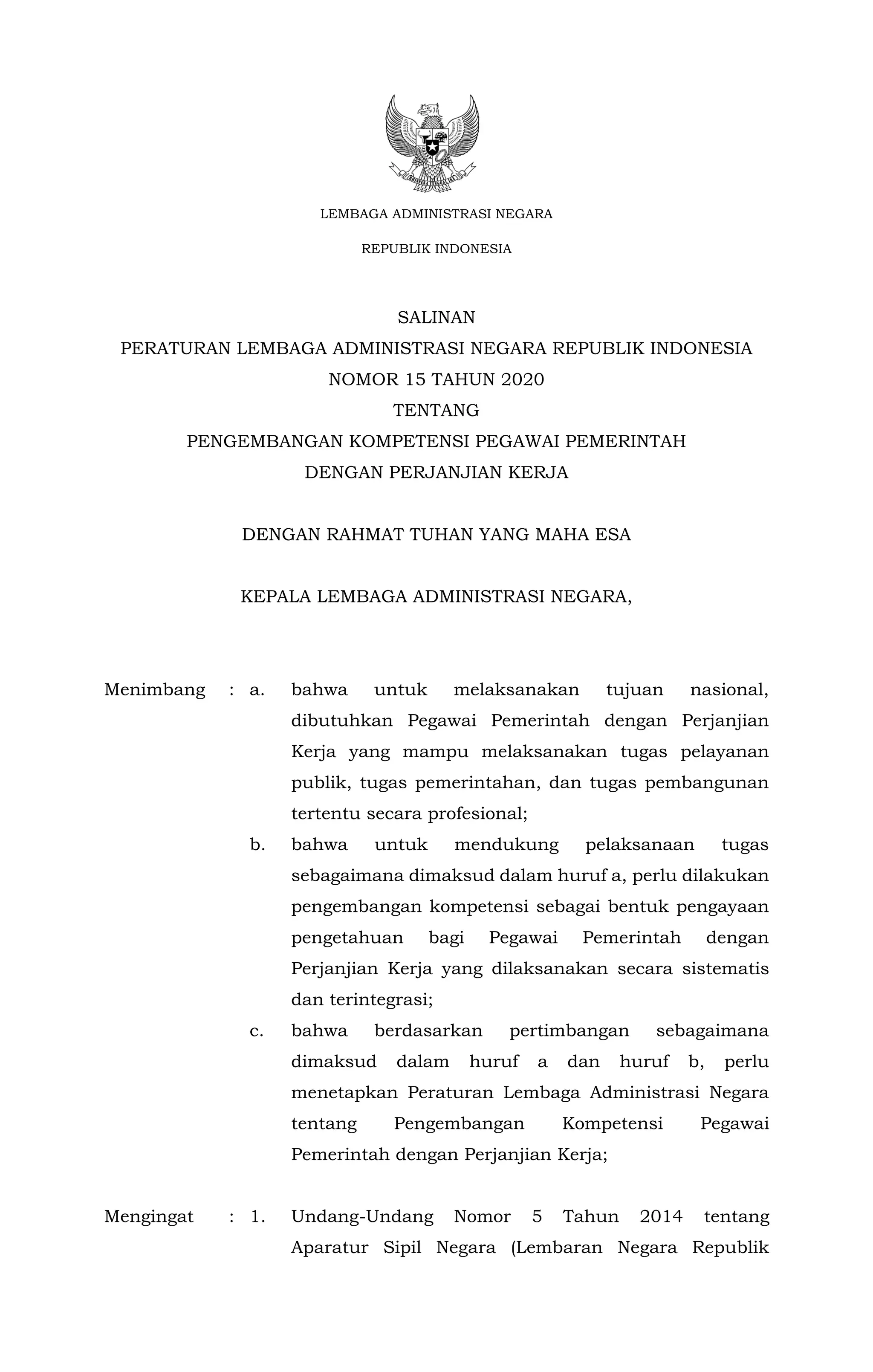 16. salinan peraturan lan no. 15 tahun 2020 tentang pengembangan kompetensi pegawai pemerintah ...