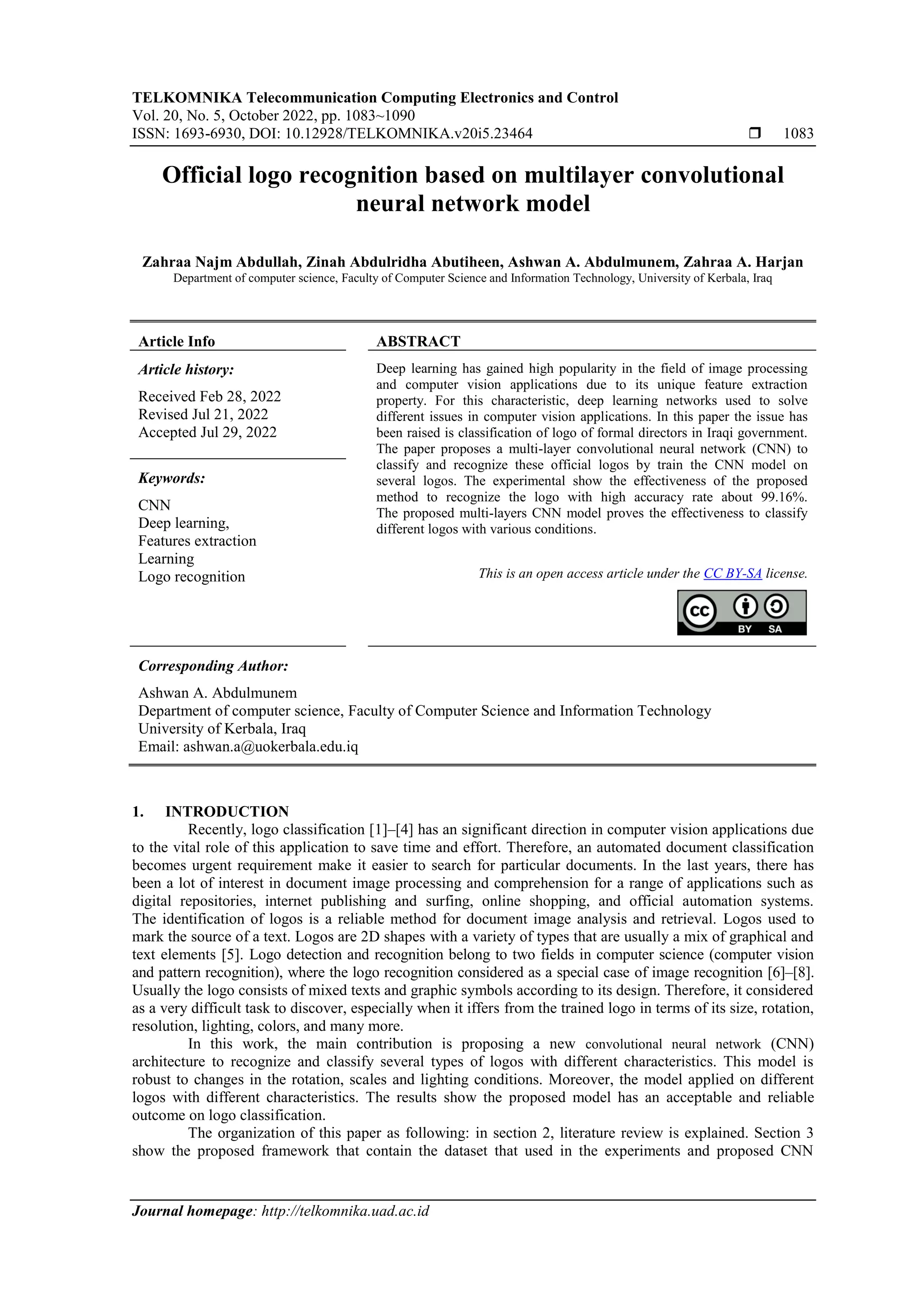 Official logo recognition based on multilayer convolutional neural ...