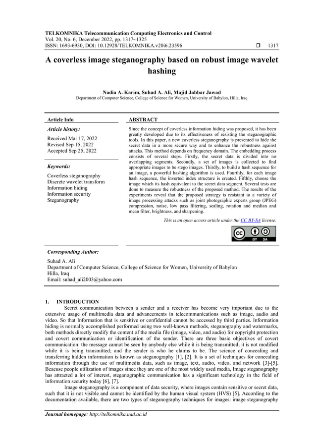 A Coverless Image Steganography Based On Robust Image Wavelet Hashing Pdf